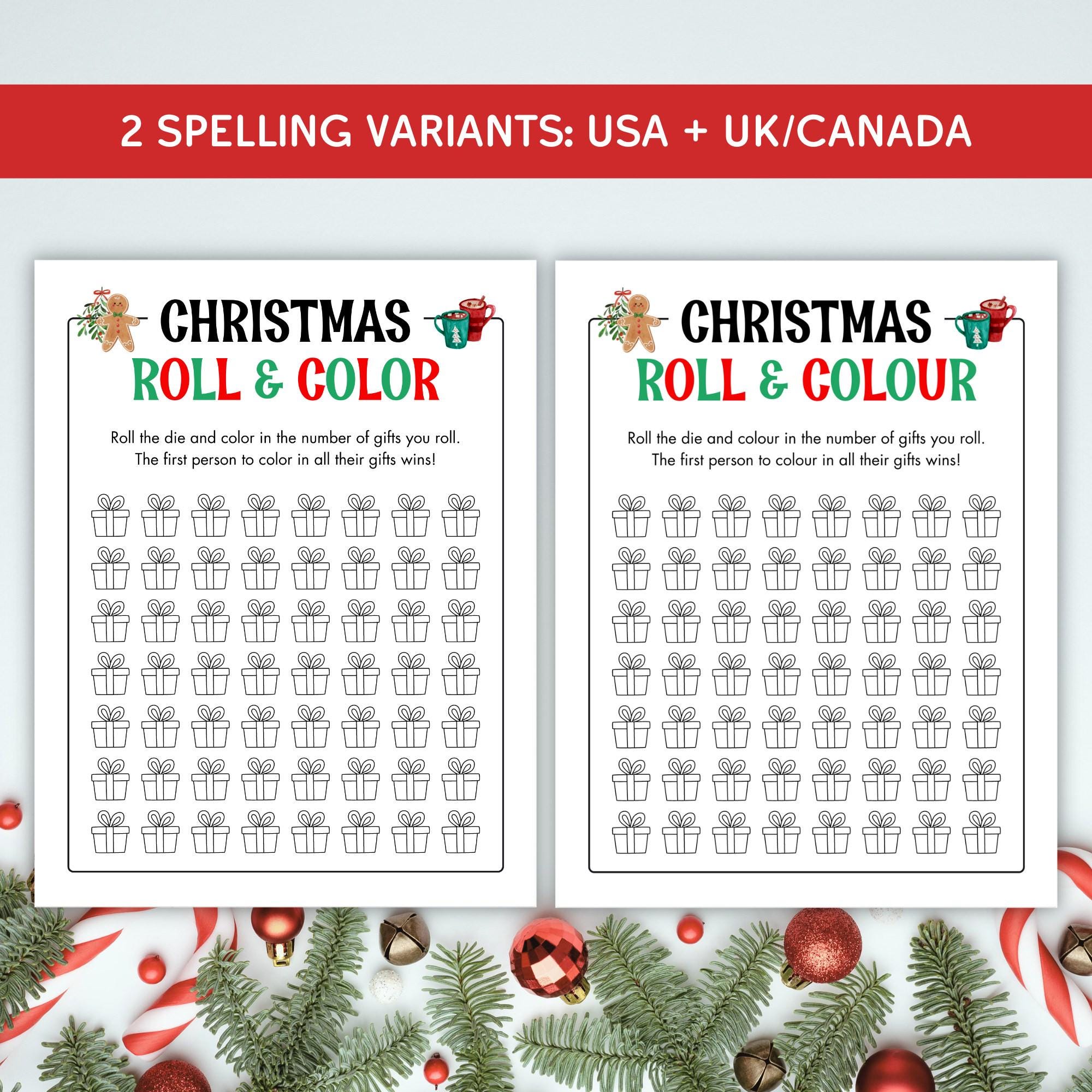 Printable Christmas Roll and Color Game - Christmas Party Game ...