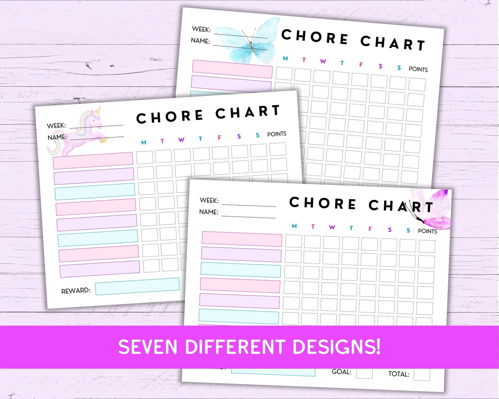 Editable Printable Chore Chart for Kids Pink & Purple Design - Etsy