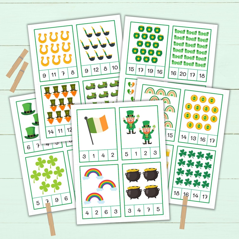 St Patrick's Day Count and Clip Cards (1-20) - Preschool Counting ...