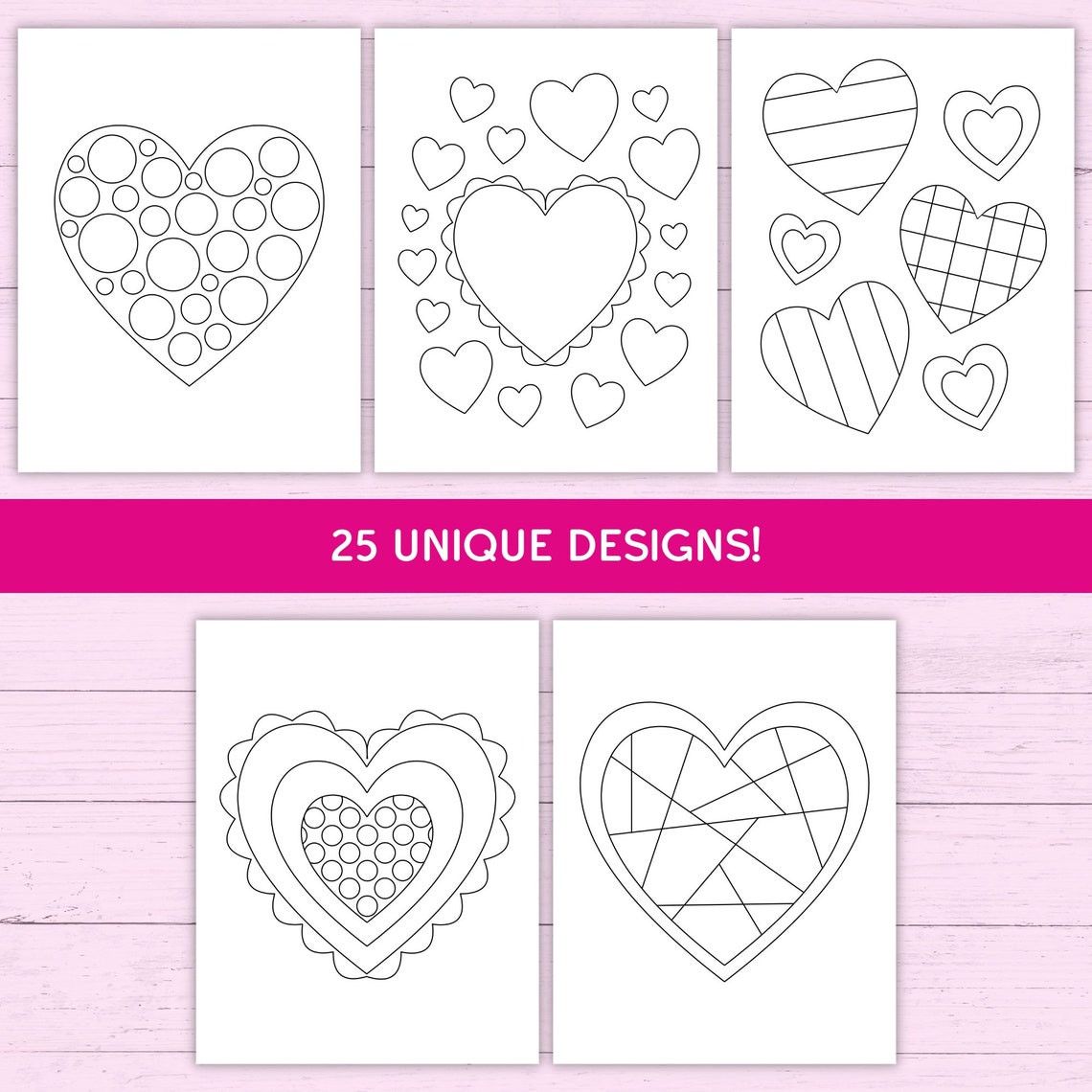 25 Heart Coloring Pages - Instant Download PDF - Valentine's Day ...