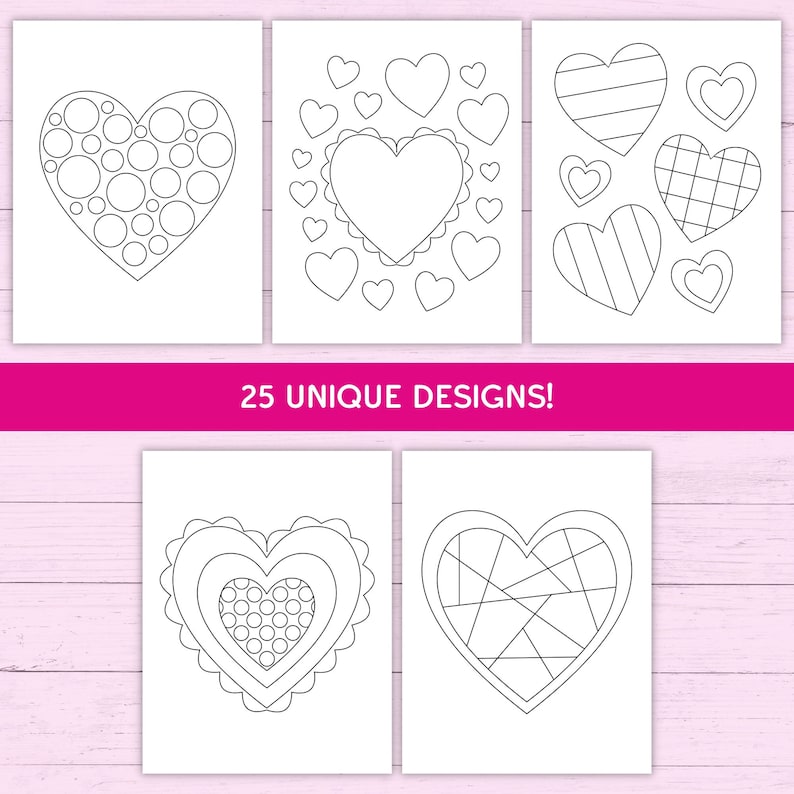 25 Heart Coloring Pages - Instant Download PDF - Valentine's Day ...