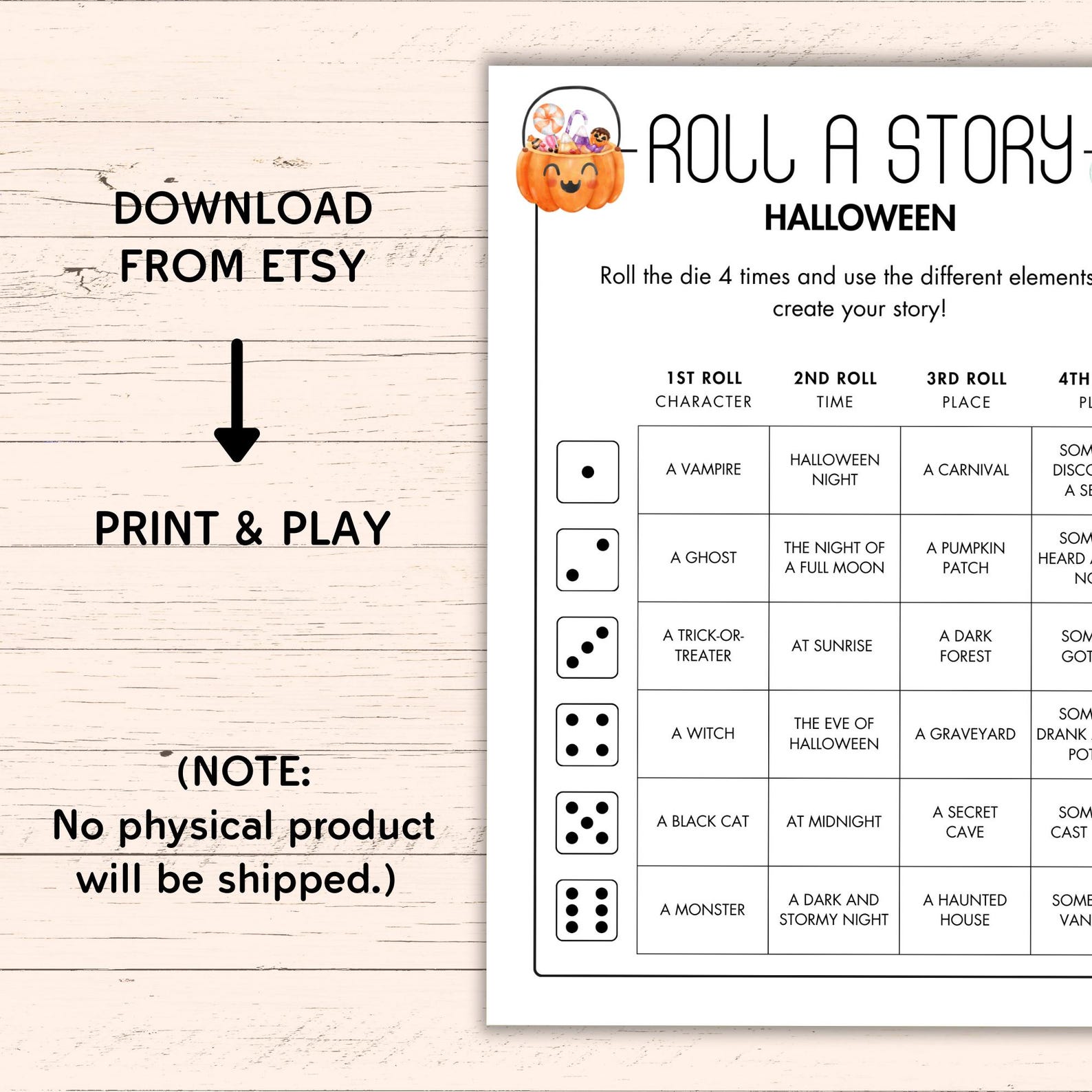 Halloween Roll a Story - Creative Writing Prompt Activity - Printable ...