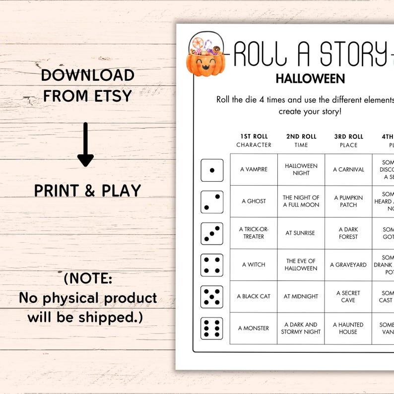 Halloween Roll a Story - Creative Writing Prompt Activity - Printable ...