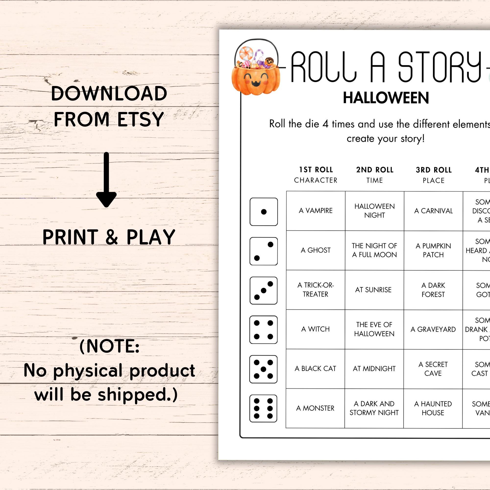 Halloween Roll a Story - Creative Writing Prompt Activity - Printable ...