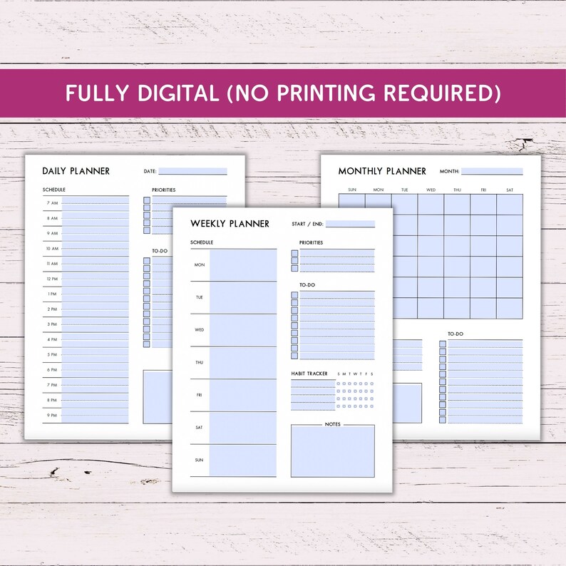 Editable Daily + Weekly + Monthly Planner Set - Instant Download ...