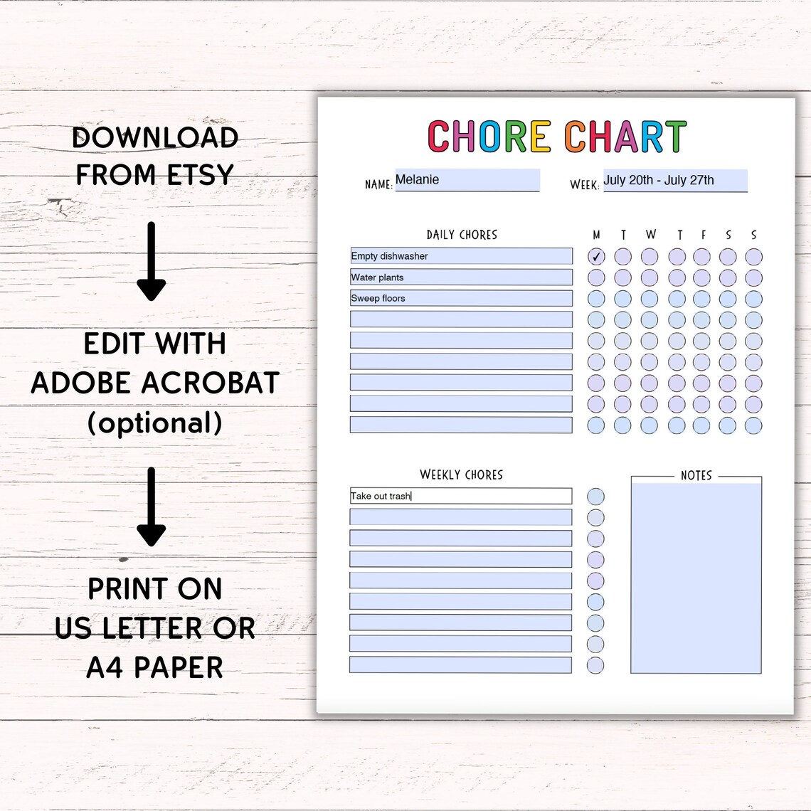Printable Chore Chart for Kids Editable Daily & Weekly Chore Chart ...