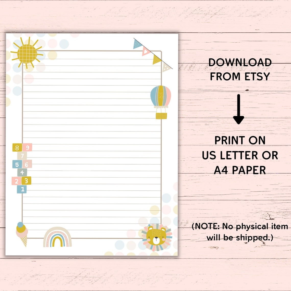 Cute Printable Baby Stationery - Digital Note Paper - Instant Download ...