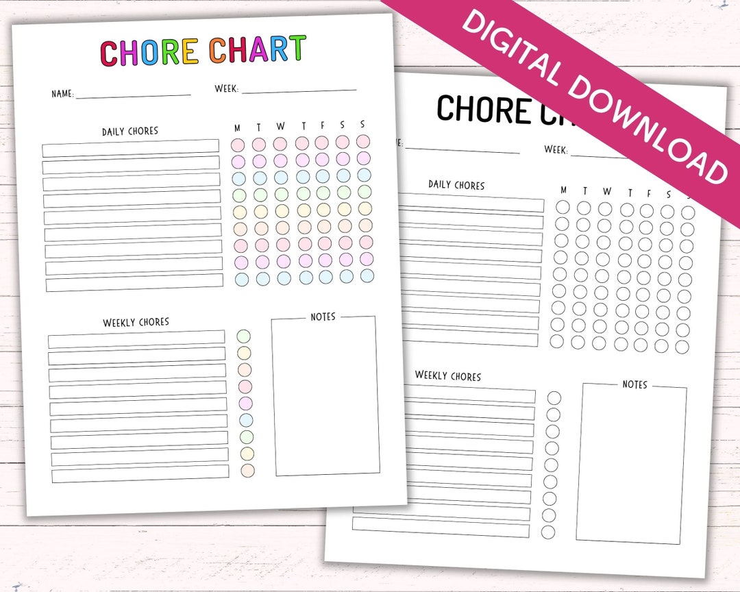 Printable Chore Chart for Kids Editable Daily & Weekly Chore - Etsy