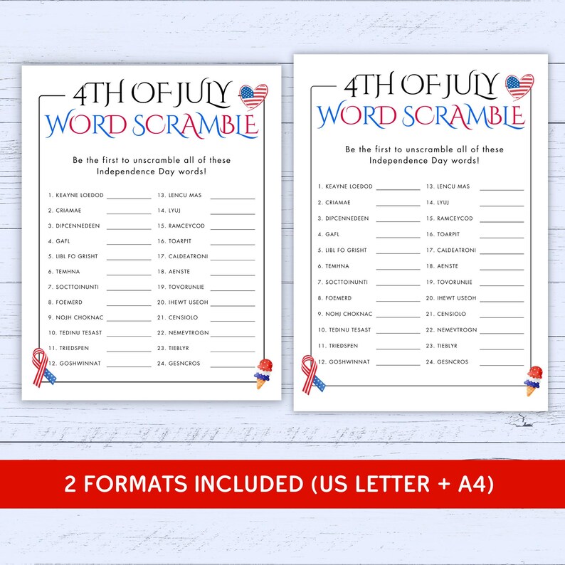 4th of July Word Scramble - Printable Independence Day Activity - Party ...