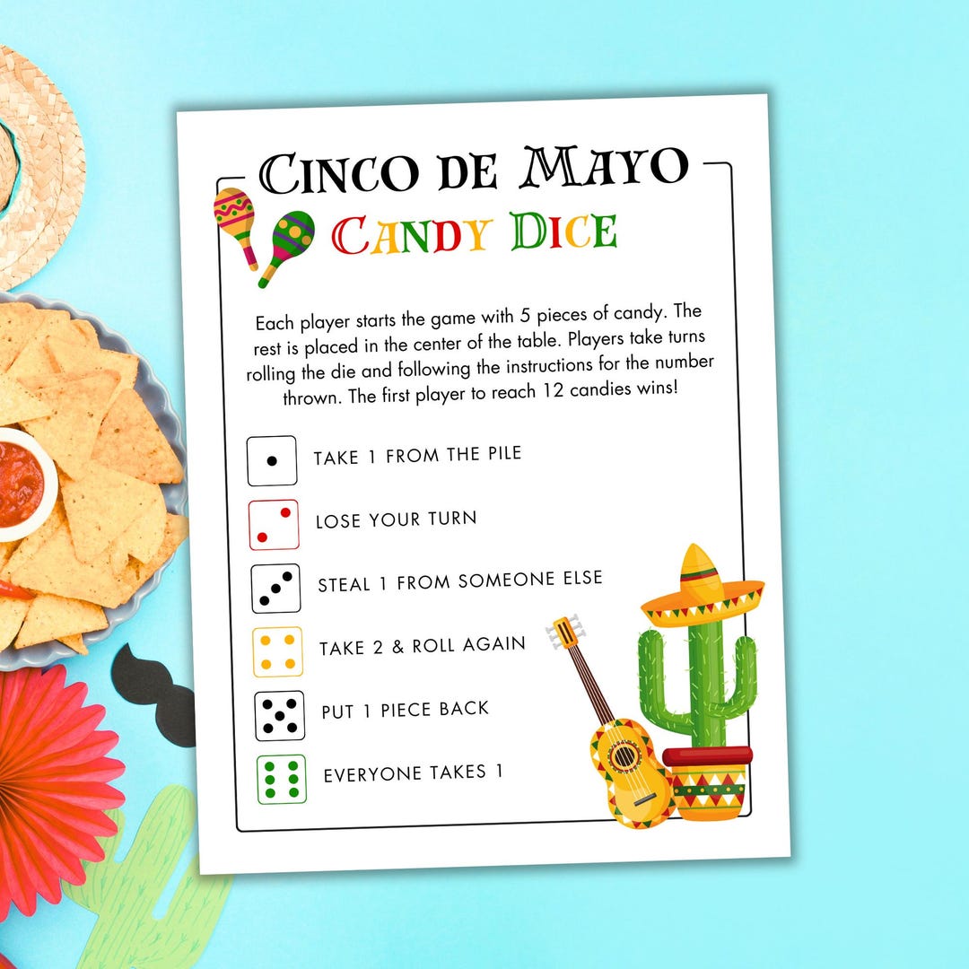 Printable Cinco De Mayo Candy Dice Game - Cinco De Mayo Party Game ...