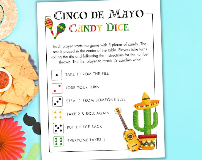Fiesta Candy Dice Game, Printable Game for a Fiesta Birthday, Cinco De ...