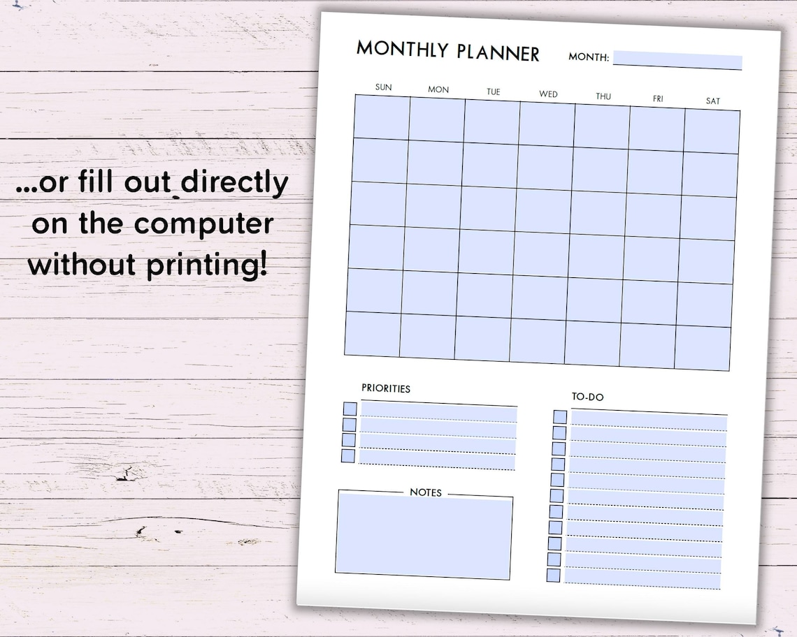 Editable Monthly Planner Instant Download Blank Fillable - Etsy