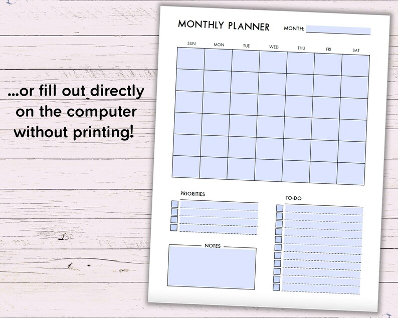 Editable Monthly Planner Instant Download Blank Fillable - Etsy