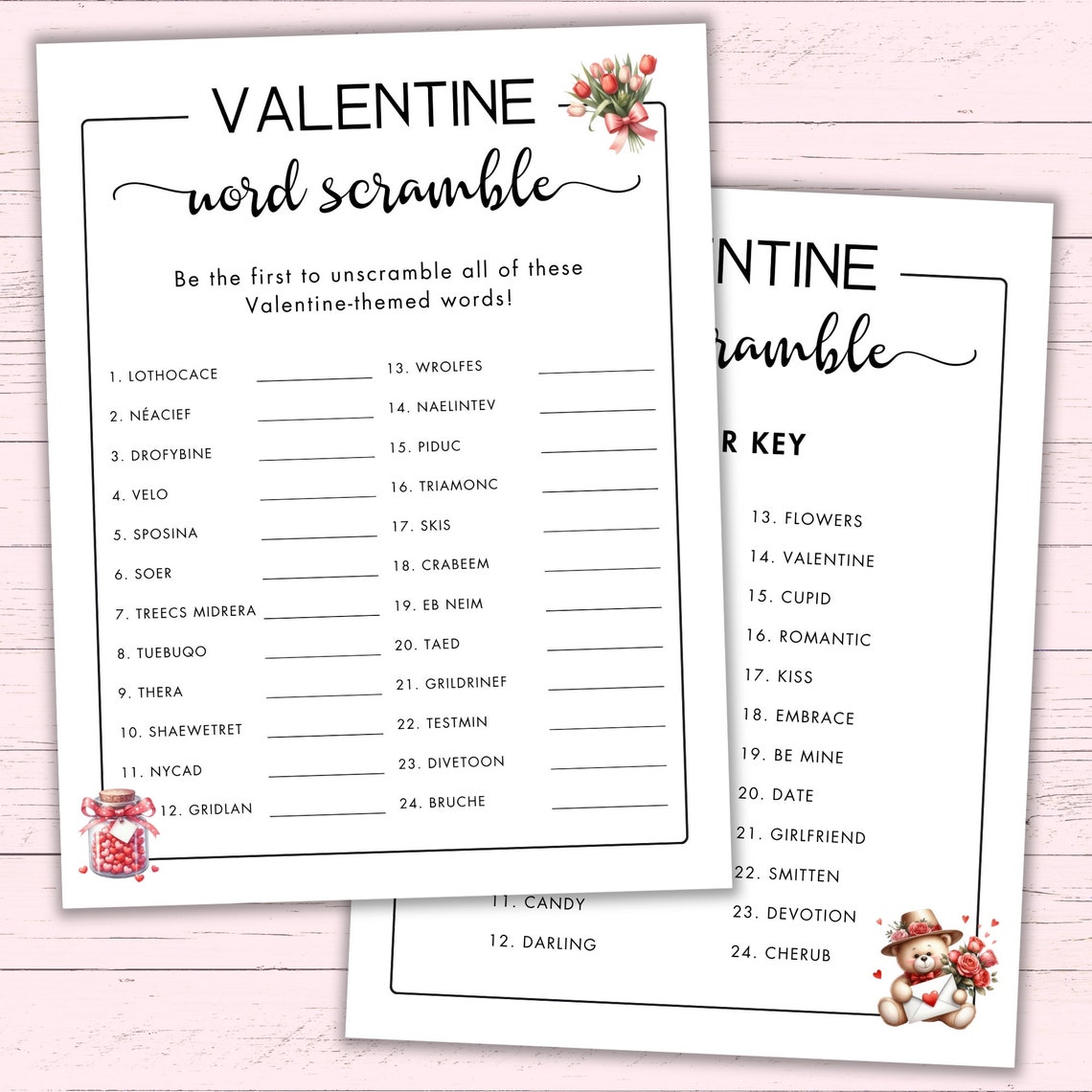 Valentine's Day Word Scramble Printable Valentine Activity Valentine ...