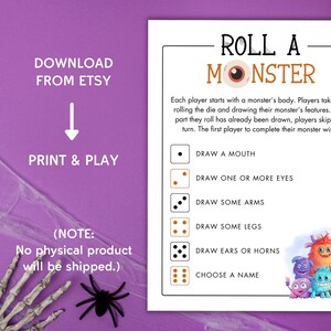 Roll a Monster Game - Printable Halloween Game - Halloween Activity for ...