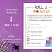 Roll a Monster Game Printable Halloween Game Halloween Activity for ...