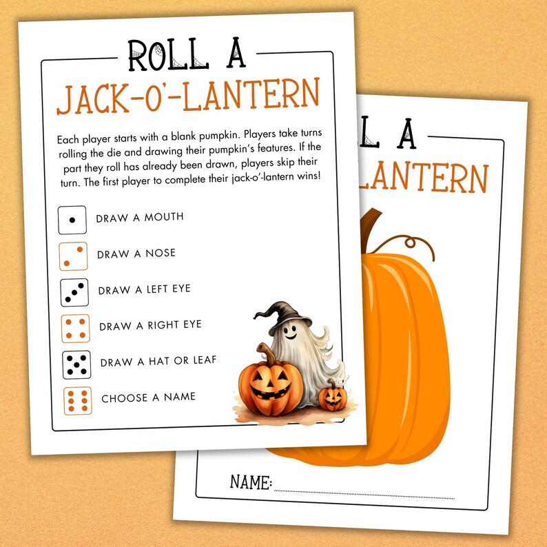 Roll a Jack O Lantern Game - Printable Halloween Game - Halloween ...