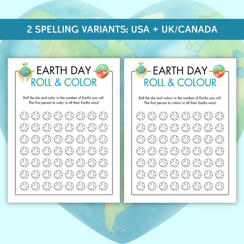 Printable Earth Day Roll and Color Game - Earth Day Party Game - Earth ...