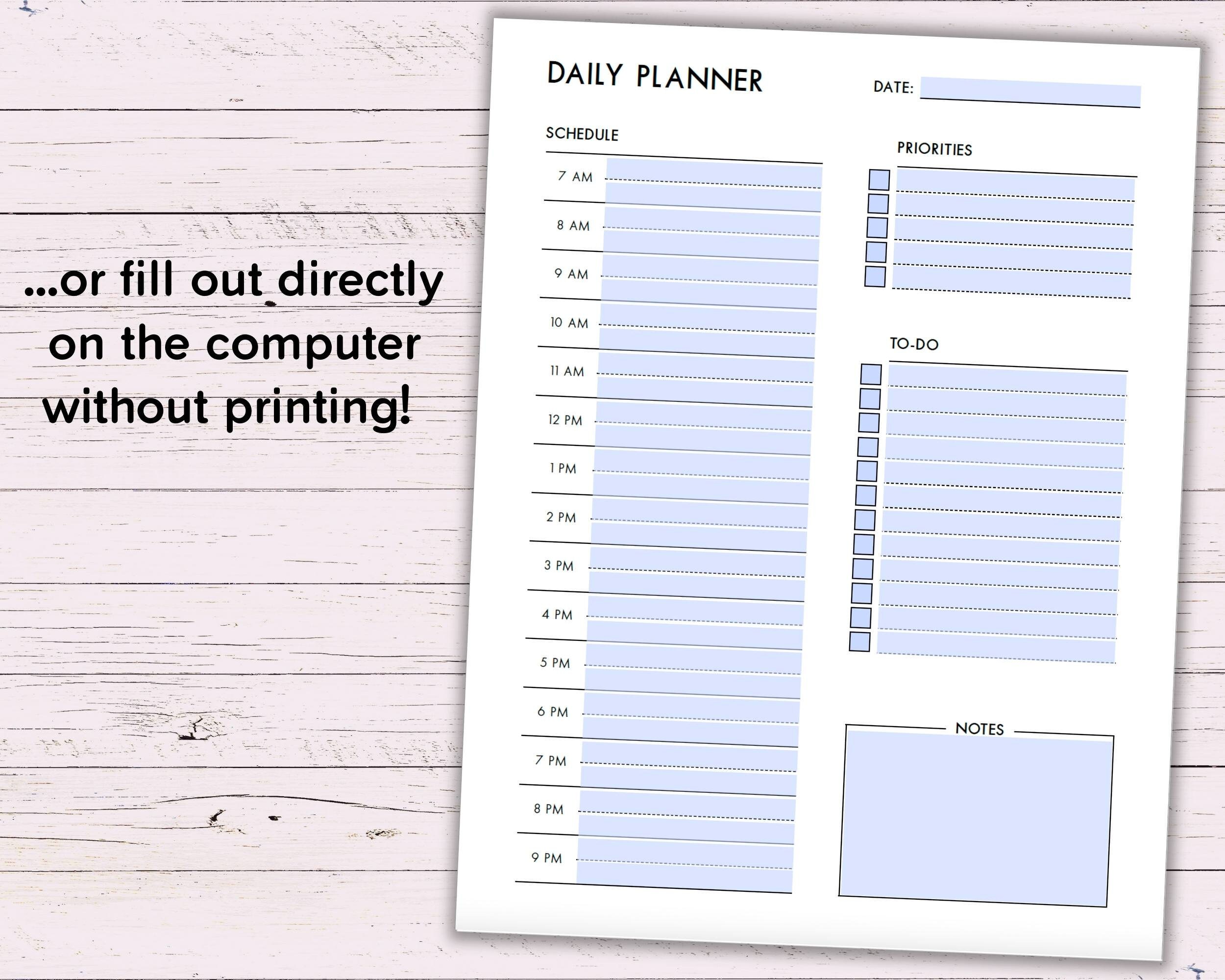Editable Daily Planner Instant Download Blank Fillable PDF - Etsy