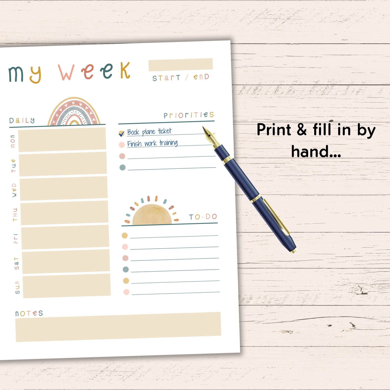 Printable Boho Weekly Planner - US Letter + A4 - Editable Instant ...
