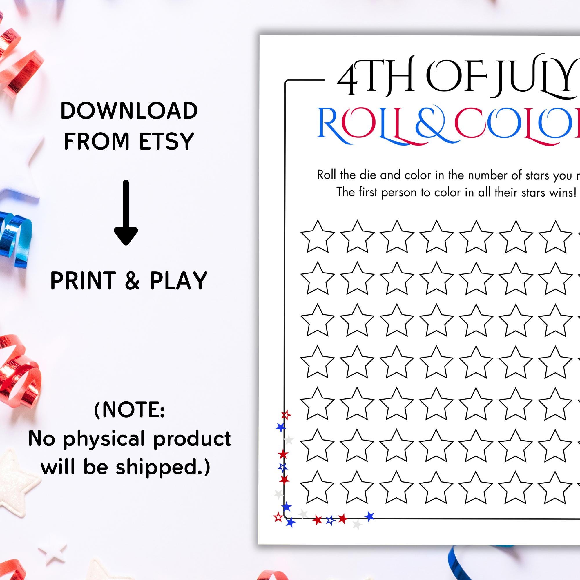Printable 4th of July Roll and Color Game - Patriotic Party Game ...