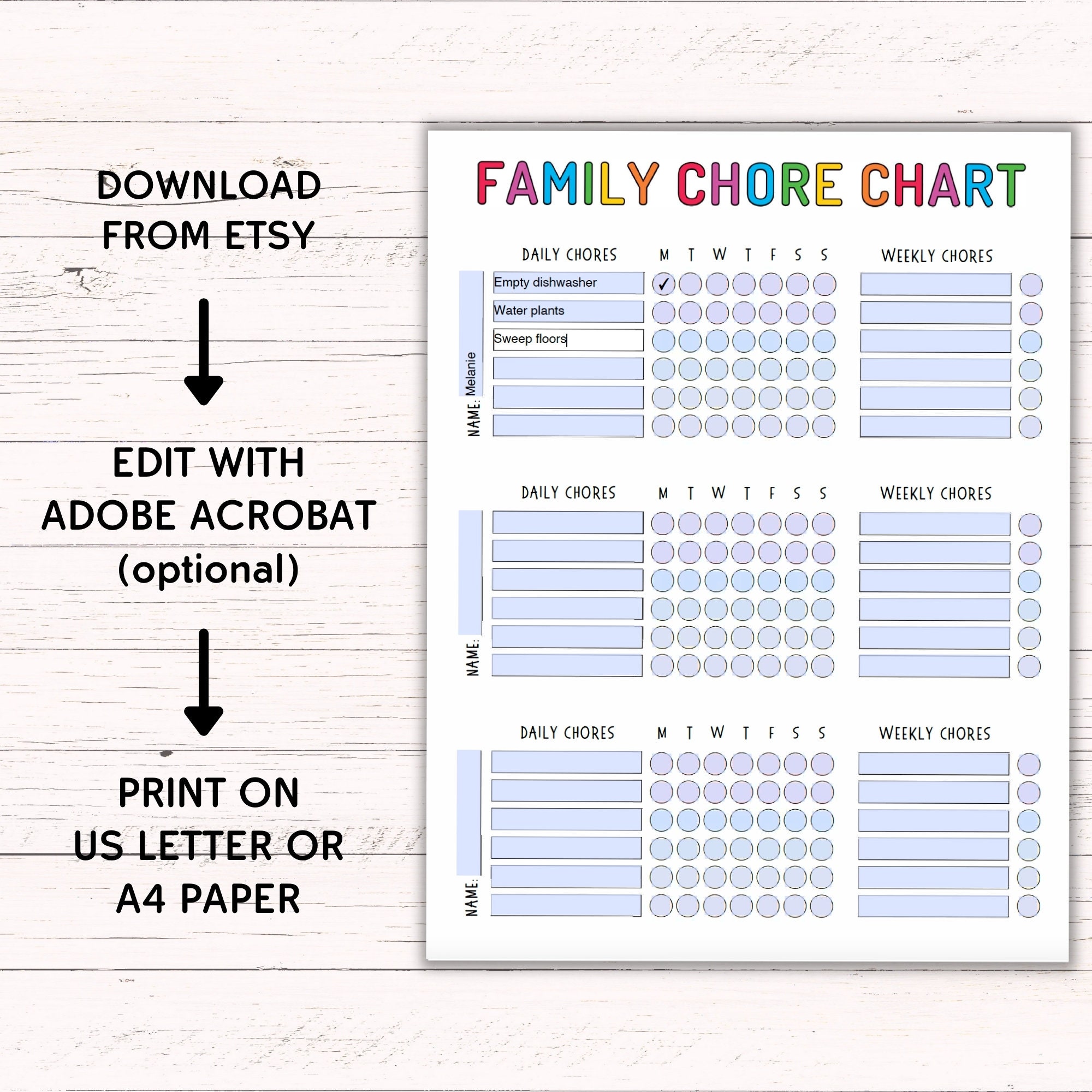 Printable Family Chore Chart - Editable Chore Chart for Multiple Kids ...