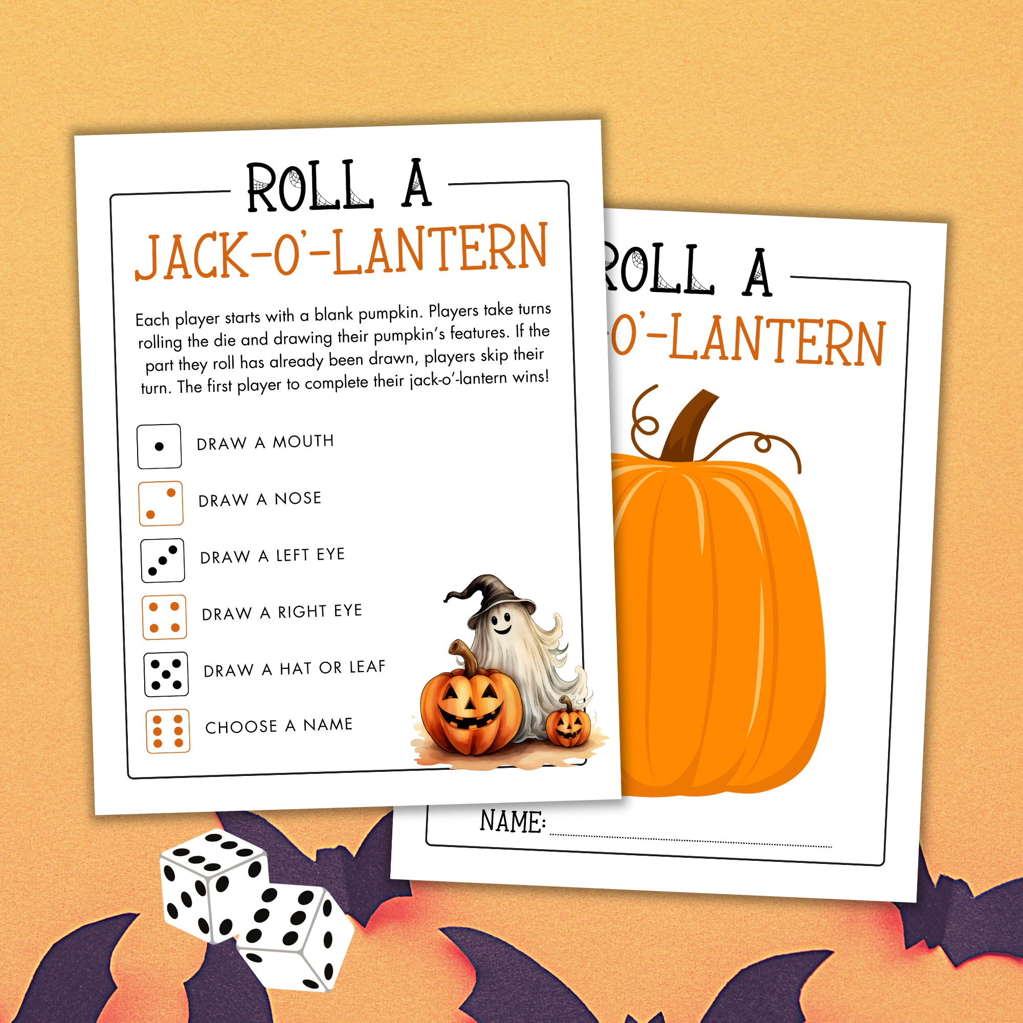 Roll a Jack O Lantern Game - Printable Halloween Game - Halloween ...