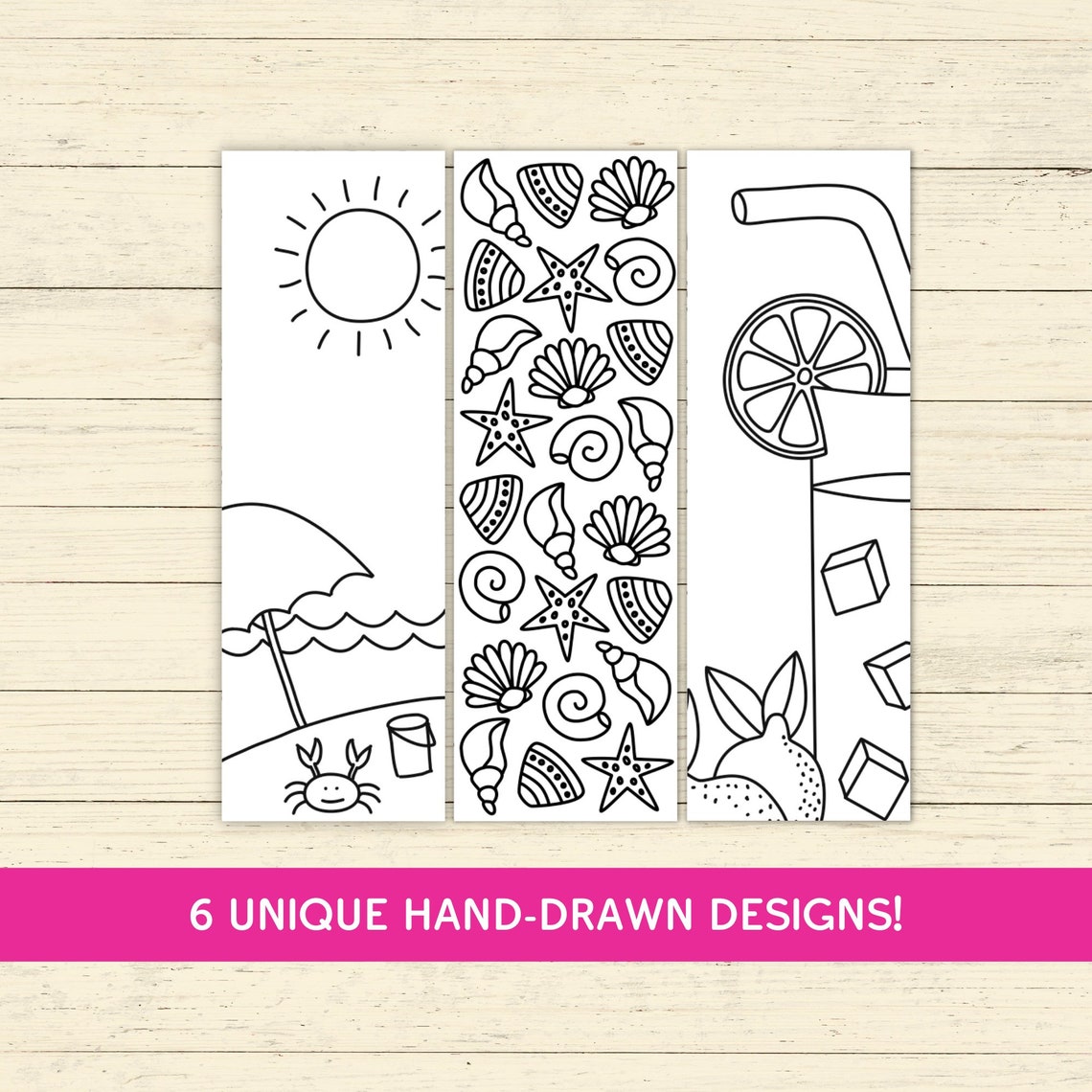 Printable Summer Coloring Bookmarks Set of 6 PDF Instant Digital ...