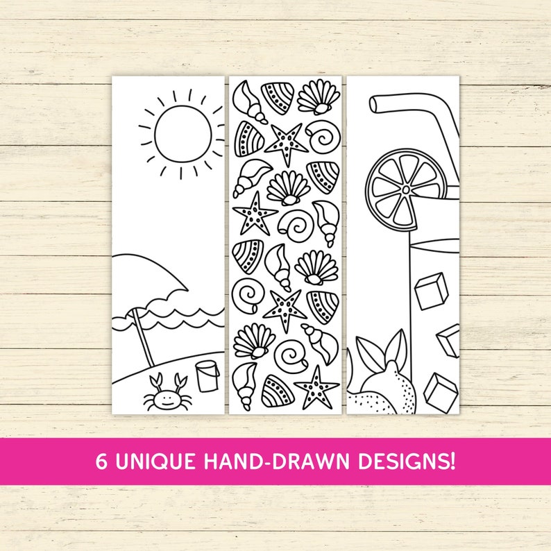 Printable Summer Coloring Bookmarks - Set of 6 - PDF Instant Digital ...