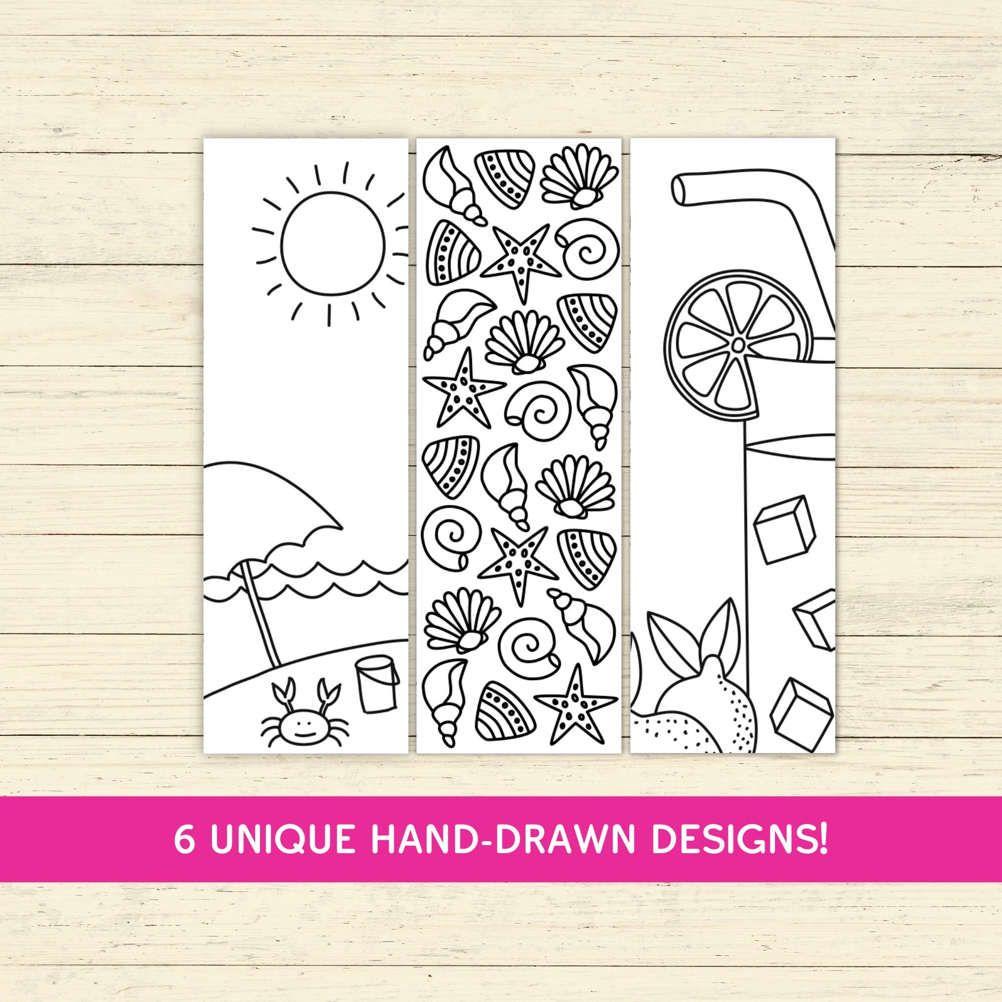 Printable Summer Coloring Bookmarks - Set of 6 - PDF Instant Digital ...