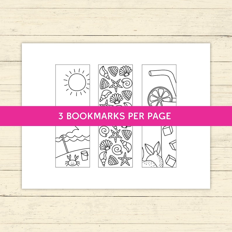 Printable Summer Coloring Bookmarks - Set of 6 - PDF Instant Digital ...