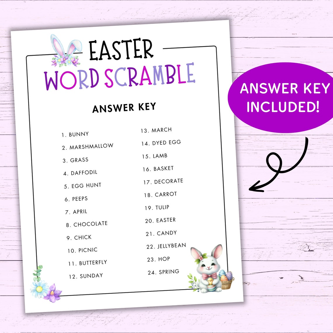 Easter Word Scramble - Printable Easter Activity - Easter Party Game ...