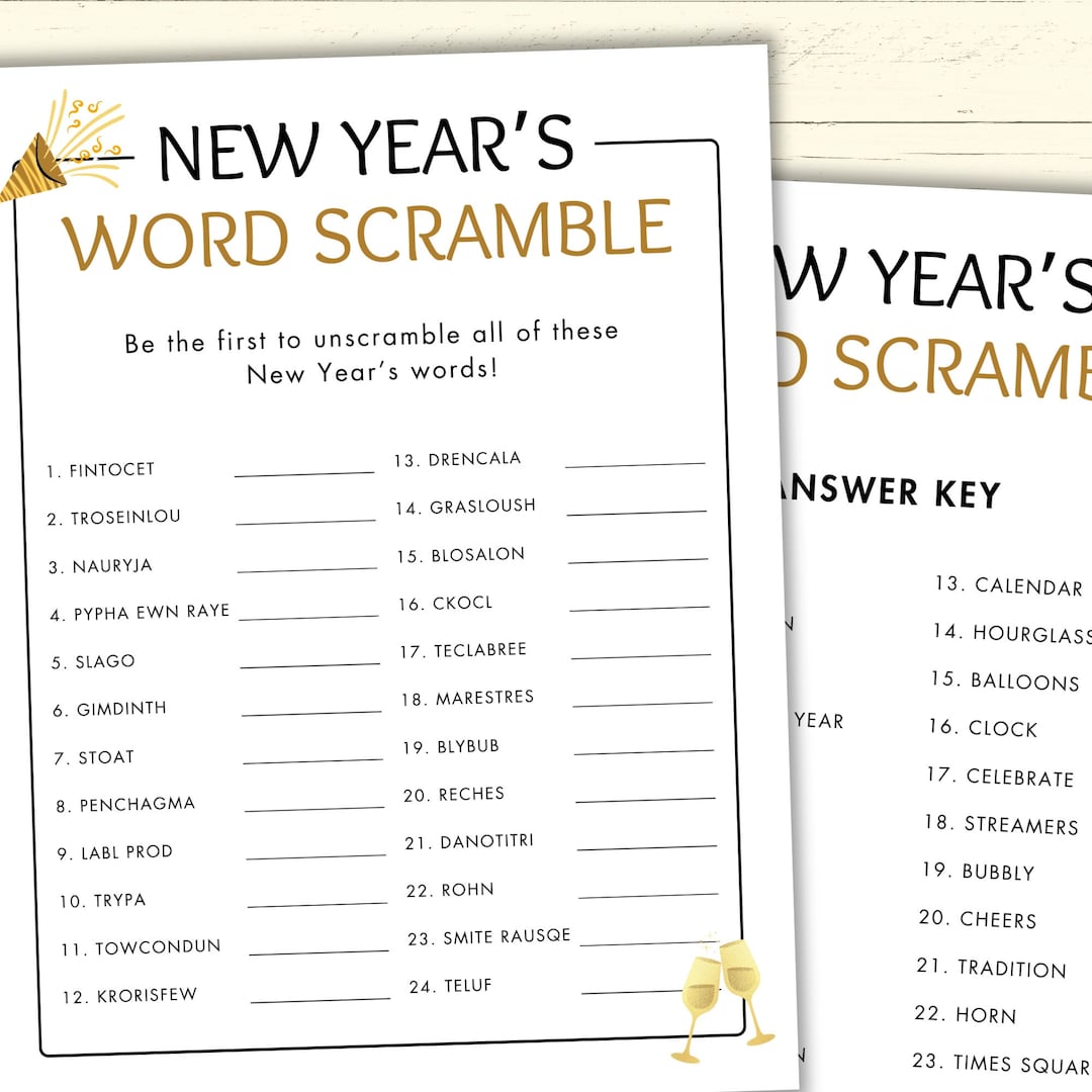 New Years Word Scramble - Printable New Year's Eve Activity - New Years ...