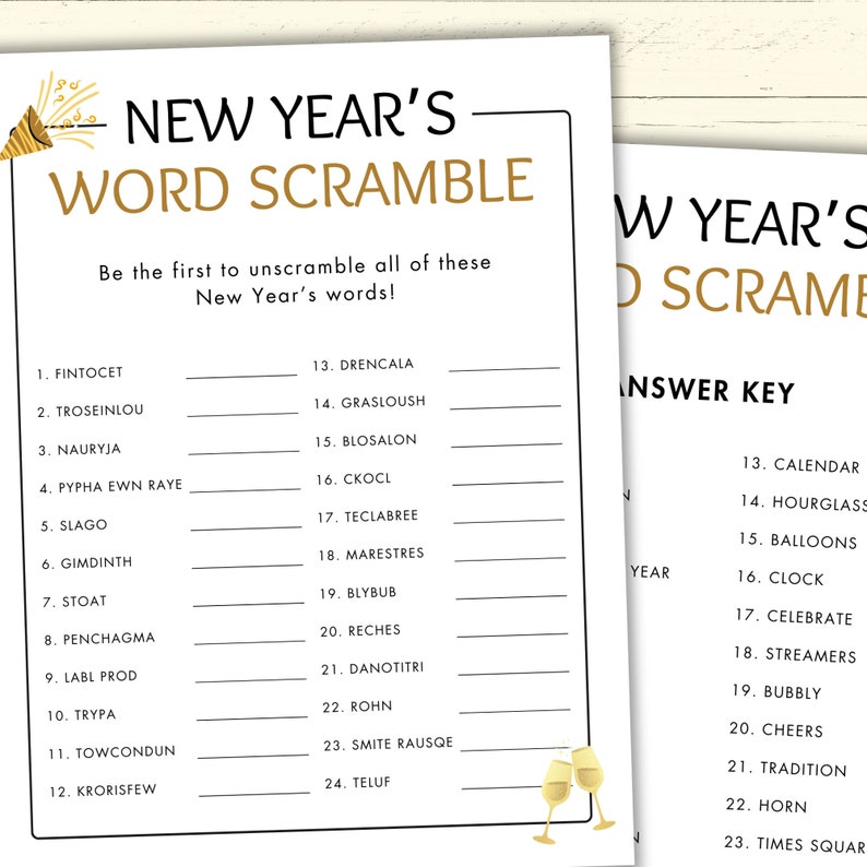 New Years Word Scramble - Printable New Year's Eve Activity - New Years ...