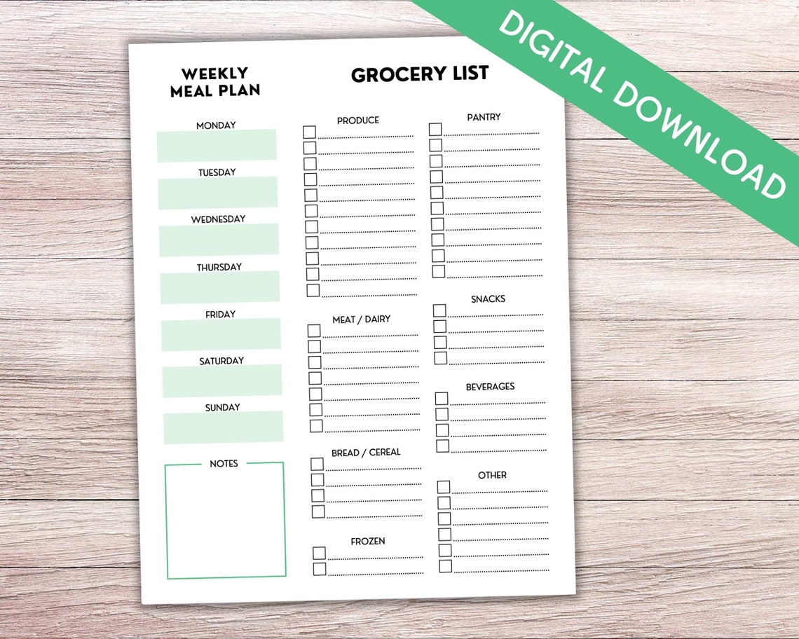 Printable Grocery List Menu Combo US Letter A4 Editable - Etsy