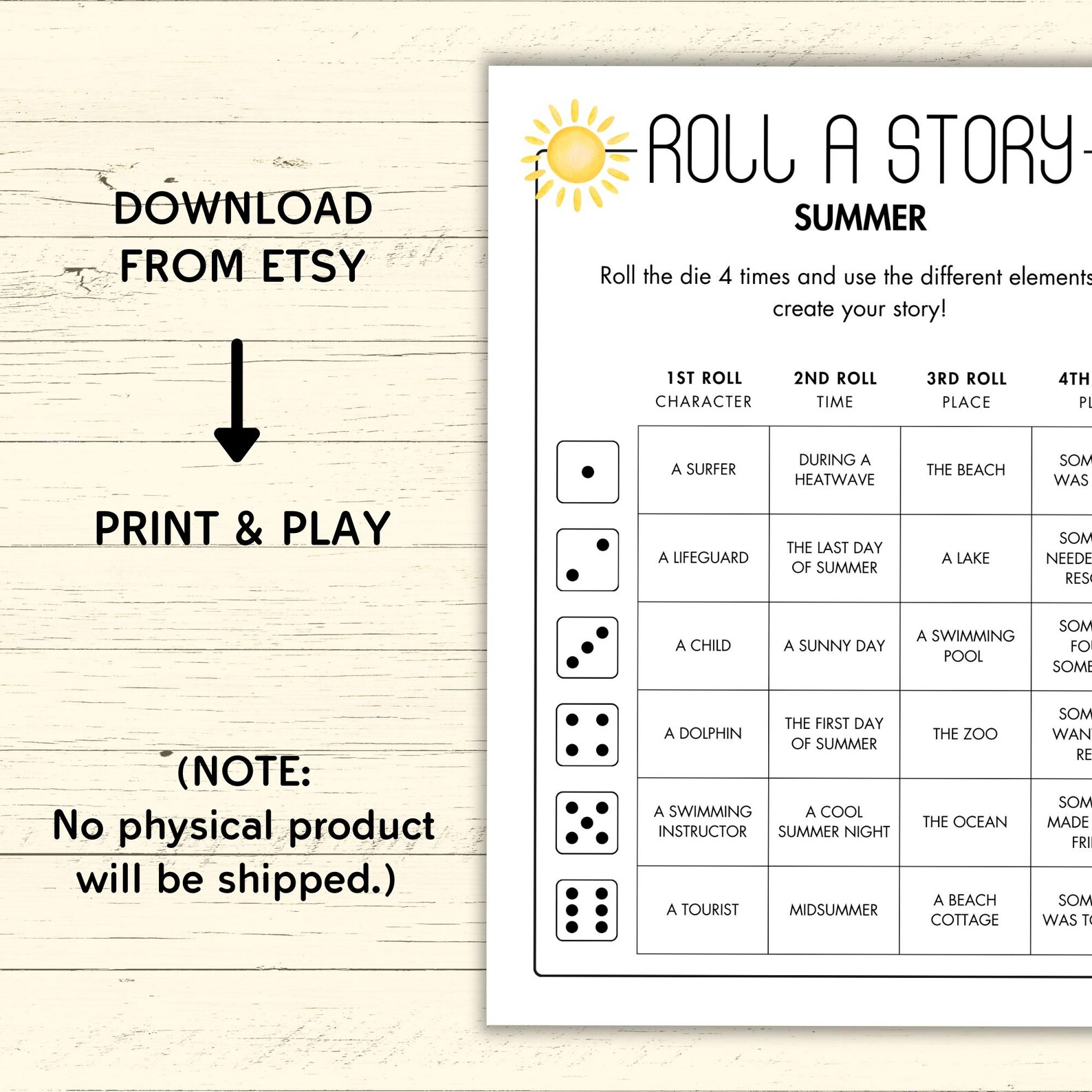 Summer Roll a Story - Creative Writing Prompt Activity - Printable ...