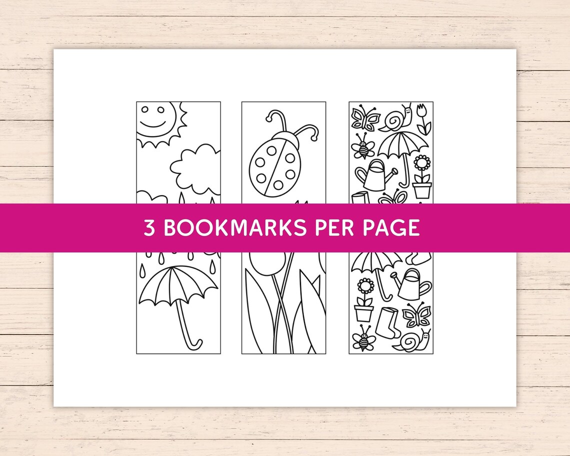 Printable Spring Coloring Bookmarks Set of 6 PDF Instant - Etsy
