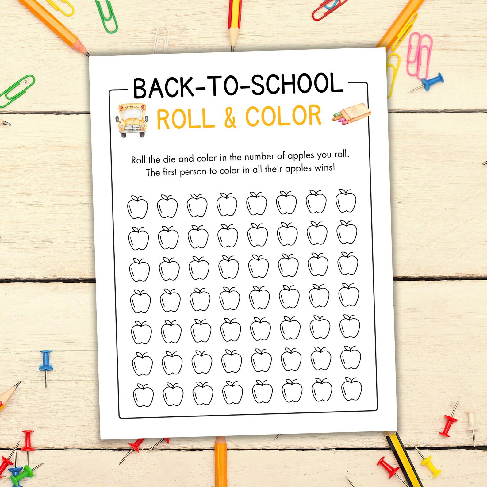 Printable Back to School Roll and Color Game - Game for Students ...