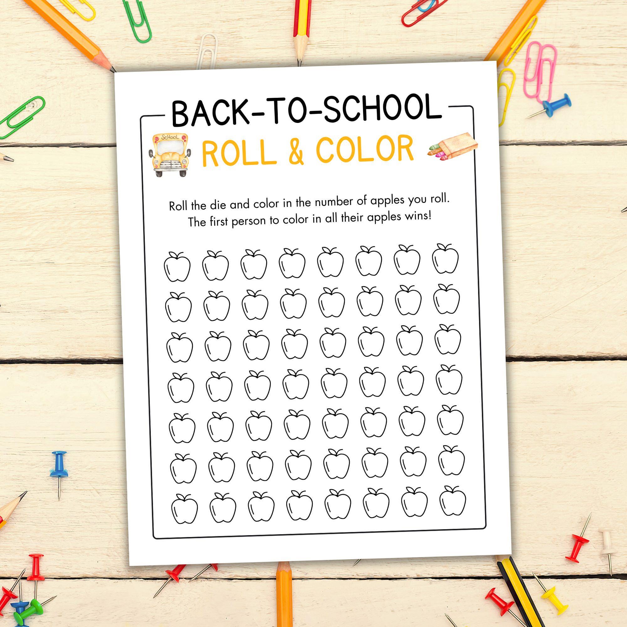 Printable Back to School Roll and Color Game - Game for Students ...