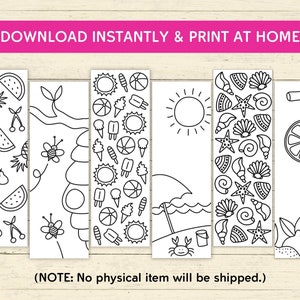 Printable Summer Coloring Bookmarks Set of 6 PDF Instant - Etsy