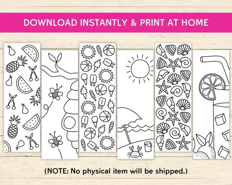 Printable Summer Coloring Bookmarks Set of 6 PDF Instant - Etsy