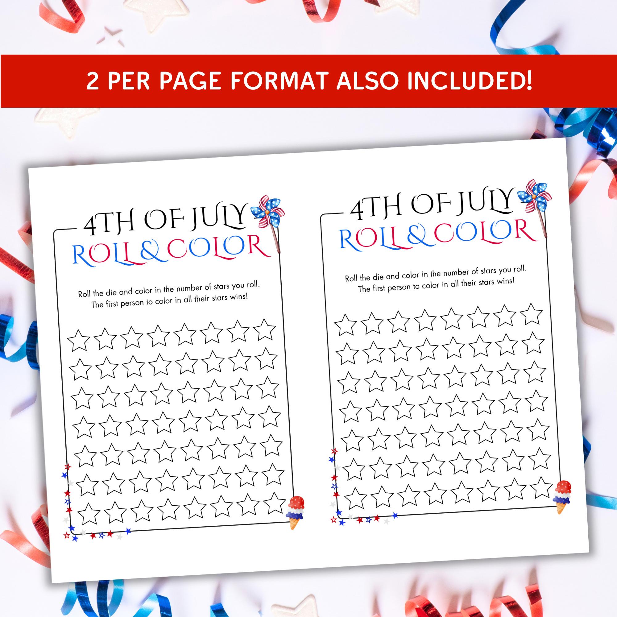 Printable 4th of July Roll and Color Game - Patriotic Party Game ...