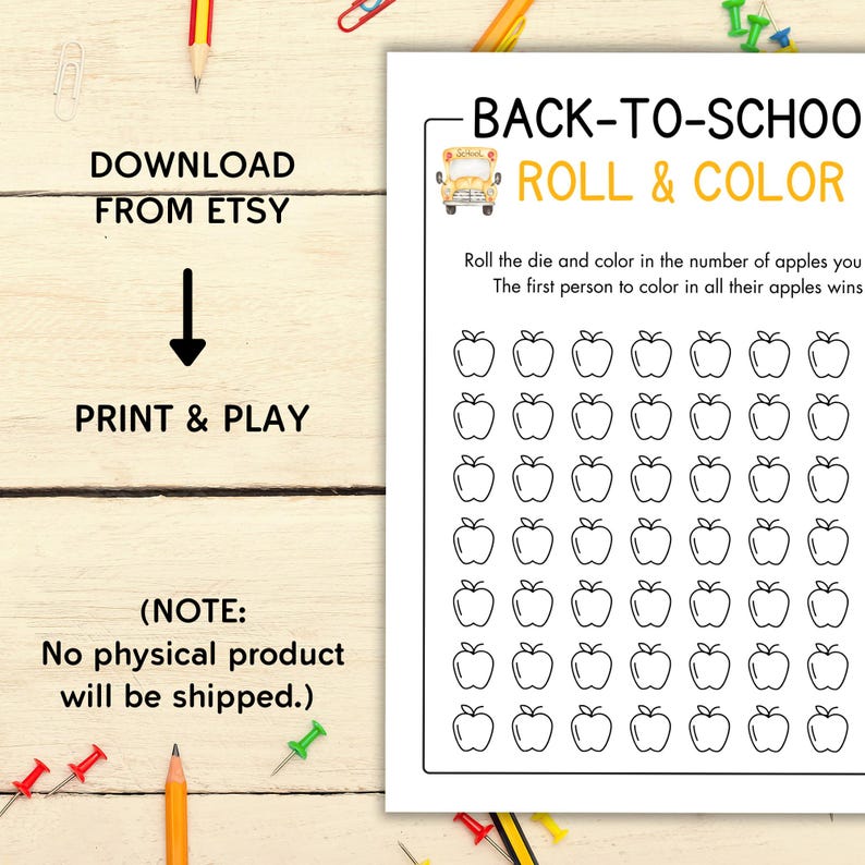Printable Back to School Roll and Color Game - Game for Students ...
