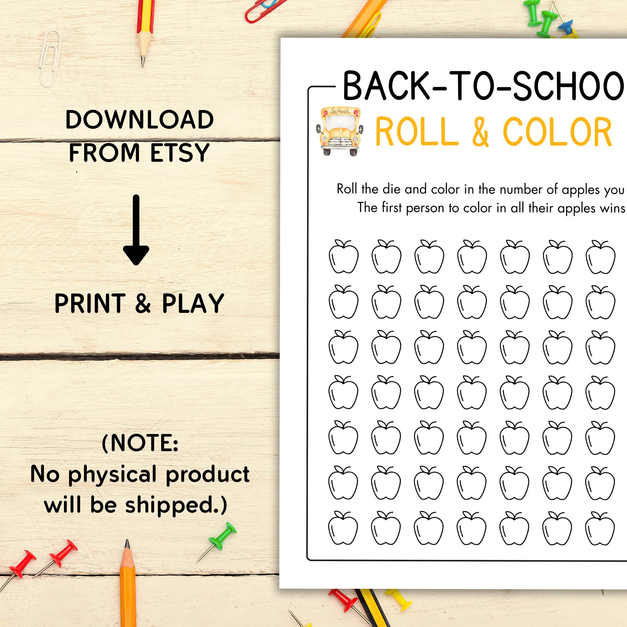 Printable Back to School Roll and Color Game - Game for Students ...
