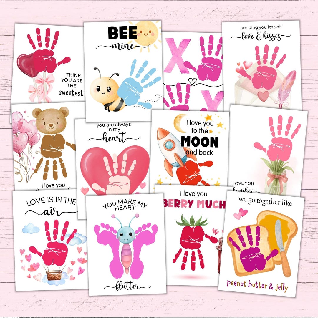 Valentine's Day Handprint Art Bundle - Kids' Daycare Handprint Template ...