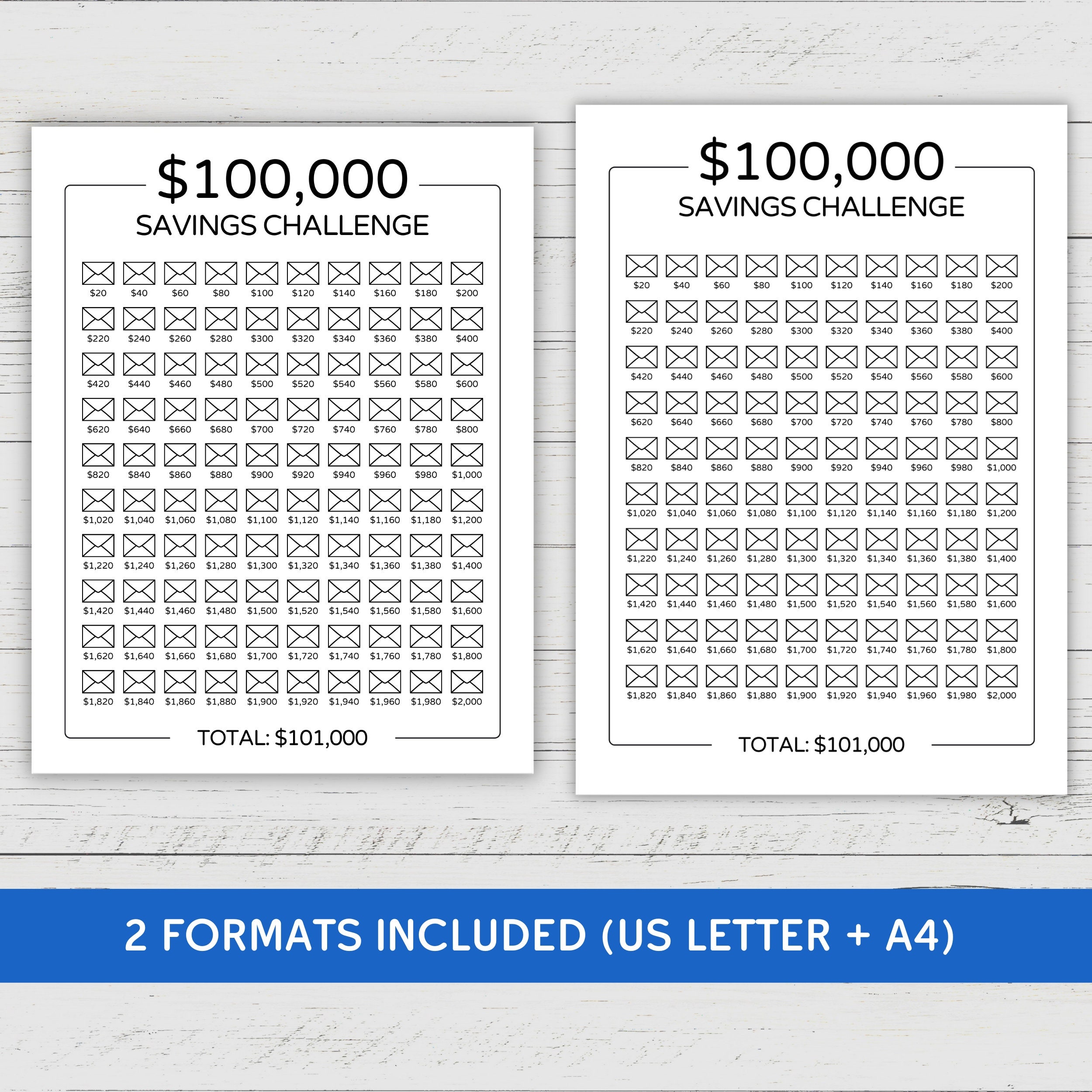 100K Savings Challenge Printable - 100 Envelopes Saving Challenge ...