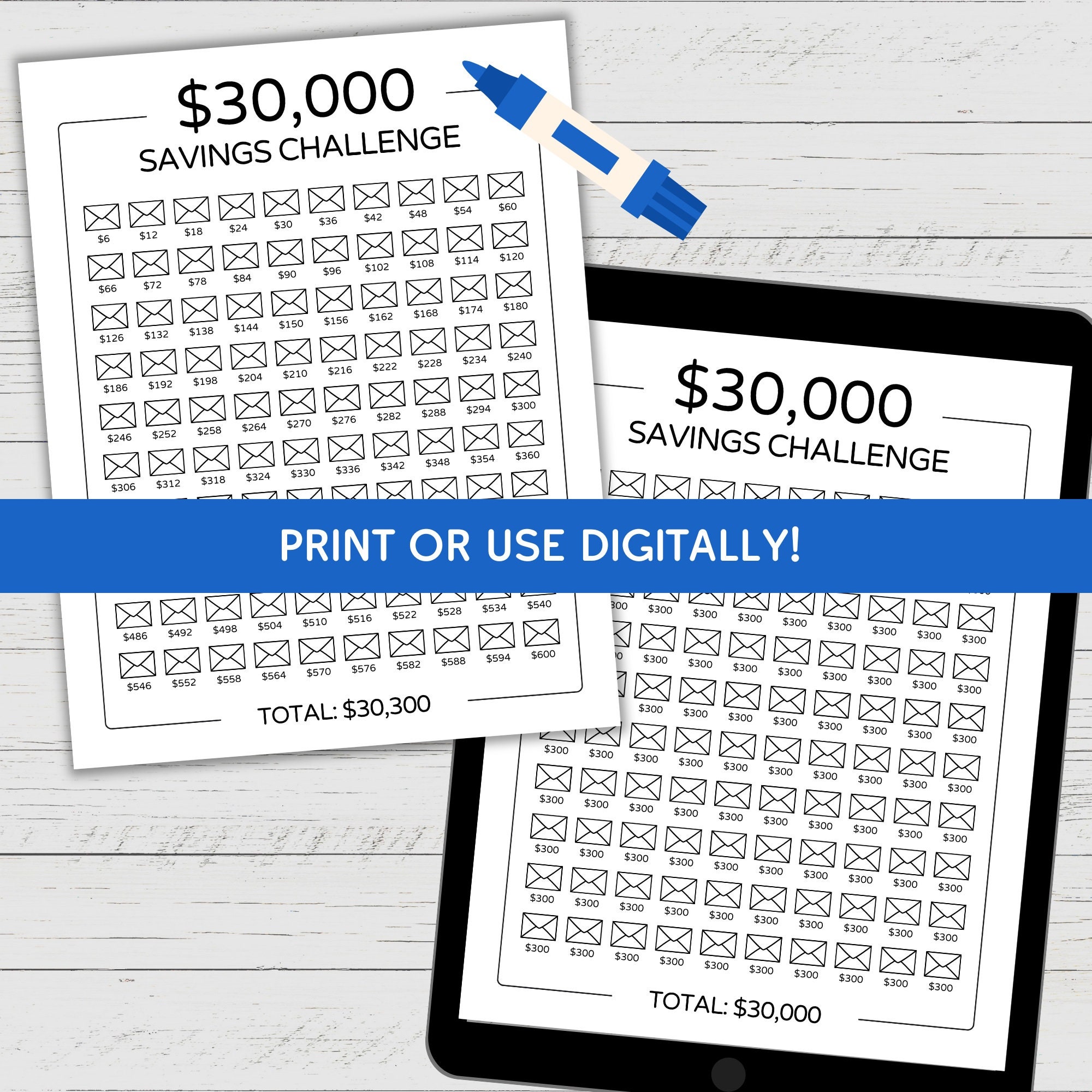 30K Savings Challenge Printable 100 Envelopes Saving Challenge 30000 ...