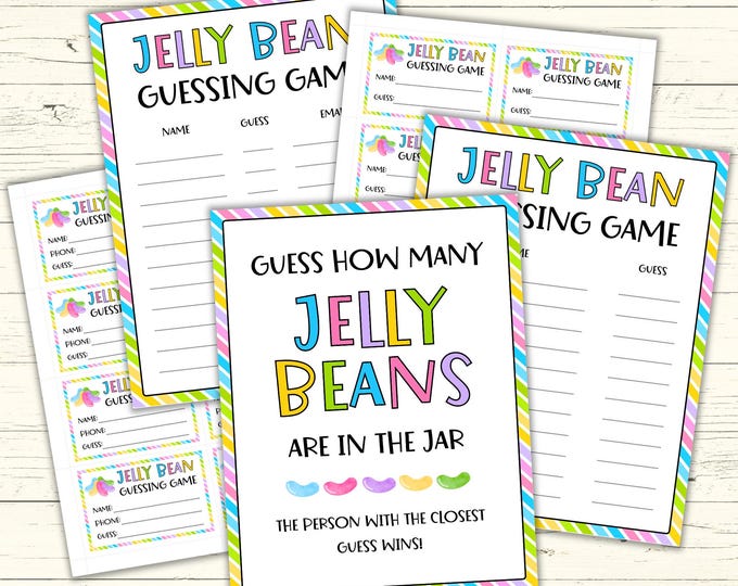 Printable Jelly Bean Guessing Game Sign and Cards | Guess How Many ...