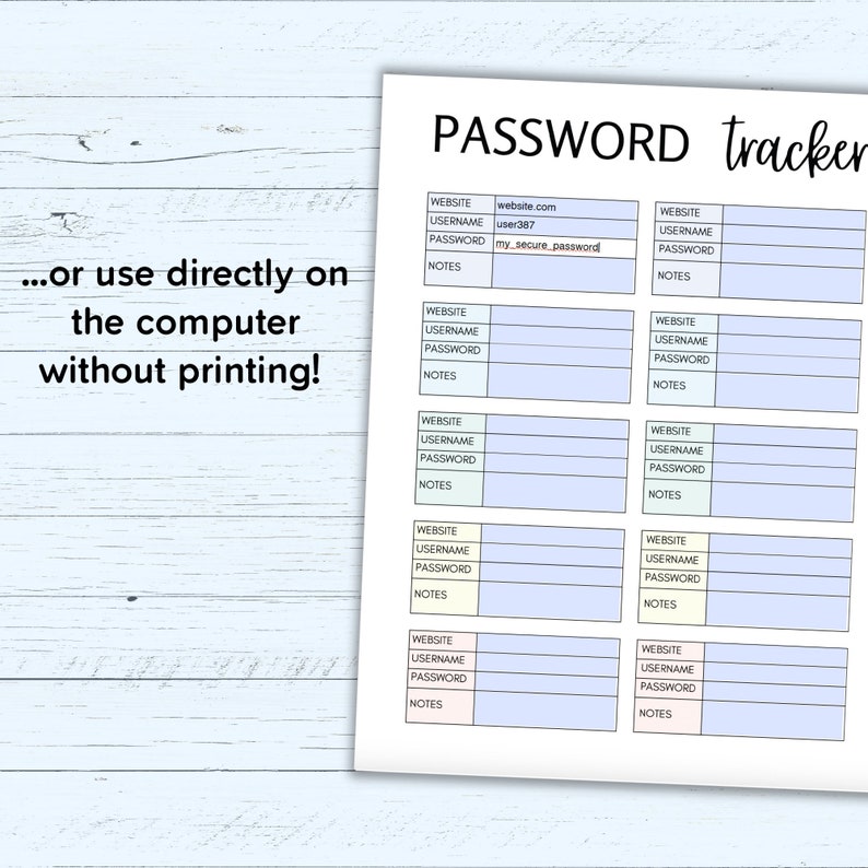 Password Tracker Printable Fillable PDF Password Keeper Password ...