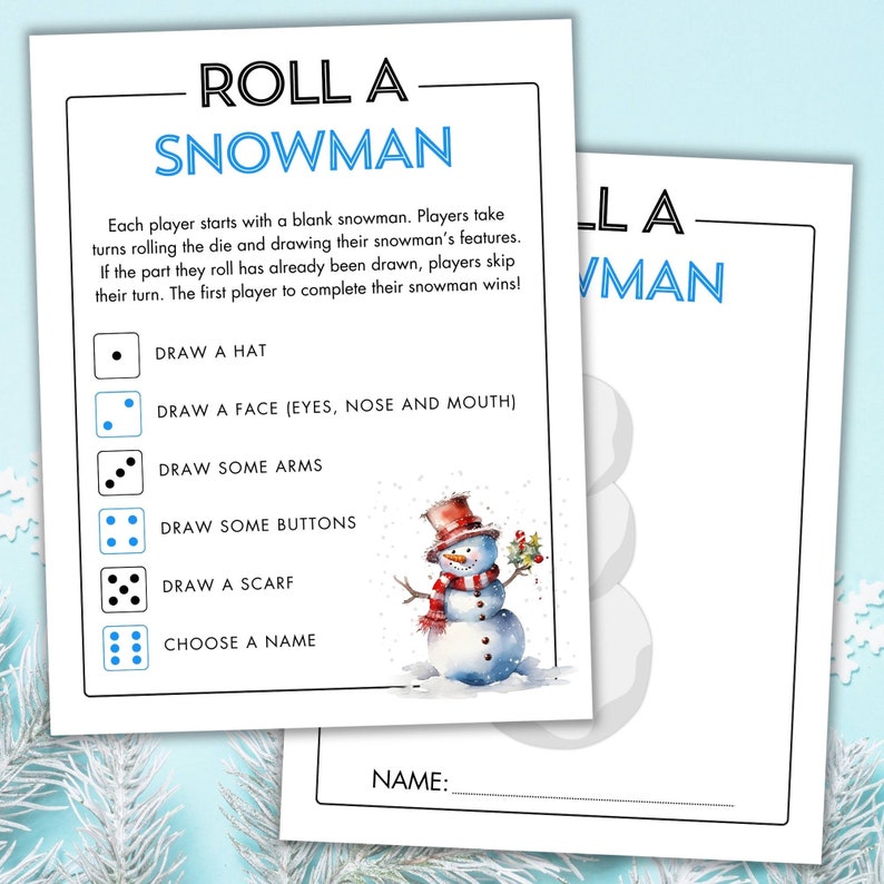 Roll a Snowman Game - Printable Christmas Game - Winter Activity for ...